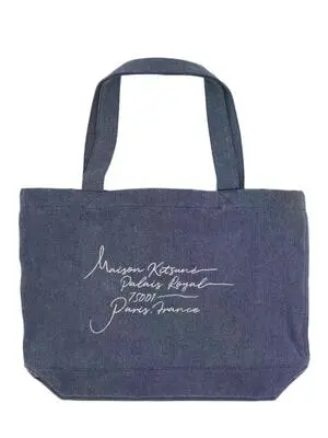 Maison Kitsuné Logo Denim Tote Bag - Blue