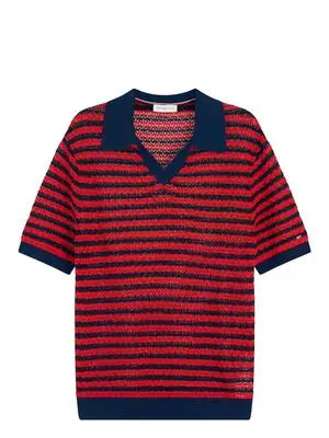 Tommy Hilfiger Striped V-neck Sweater - Red