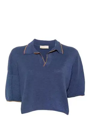 Momoni Contrast Trim Polo-collar Linen T-shirt - Blue