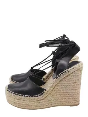 Saint Laurent Espadrille Slingback Wedge Sandals - Black
