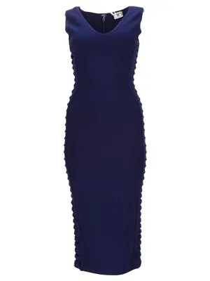 NJ COUTURE Sleeveless V-neck Midi Dress With Side Detailing - Blue