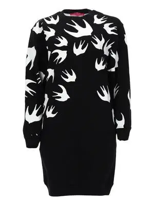 Alexander McQueen Swallow Print Long Sleeve Dress - Black