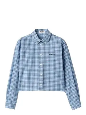 Miu Miu Miu Miu Checked Cropped Shirt Light Blue/blue