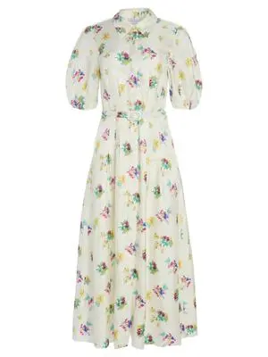 Gabriela Hearst Maude Pleated Midi Shirtdress In Printed Silk Twill - Ivory Multi