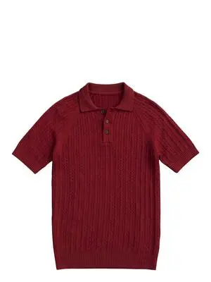 HARMAIN LEATHERS LTD The Heritage Cable-knit Polo Shirt In Crimson - Red