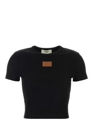Fendi Lea Ribbed Logo-patch T-shirt - Black