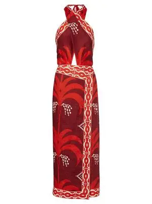 Johanna Ortiz Johanna Ortiz Printed Linen Midi Dress Red