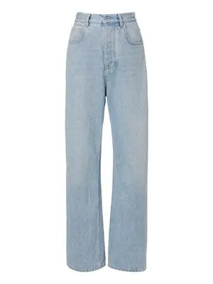 Bottega Veneta Intrecciato Leather-trimmed Wide-leg Jeans - Blue