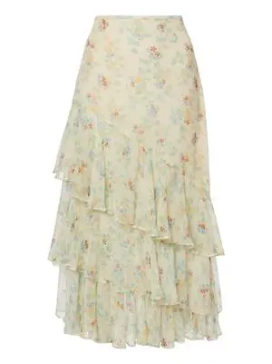 Ulla Johnson Meadow Floral Silk Chiffon Midi Skirt - Green