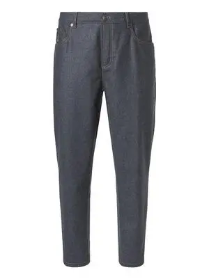 Brunello Cucinelli Virgin Wool Flannel Straight Leg Trousers - Grey
