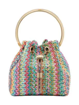 JIMMY CHOO Jimmy Choo Bon Bon Small Raffia-Effect Bucket Bag Multicoloured