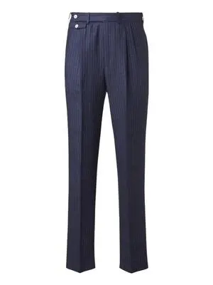 DUNHILL Striped Linen Tapered Trousers