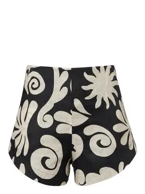 CALA DE LA CRUZ Bahamas Printed Linen Shorts - Black