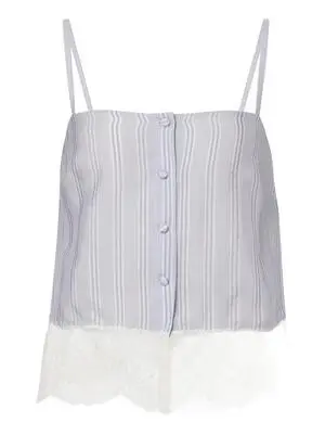 FRAME Lace-trimmed Striped Silk Camisole - Blue