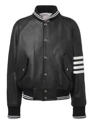 Thom Browne 4-bar Leather Bomber Jacket - Black