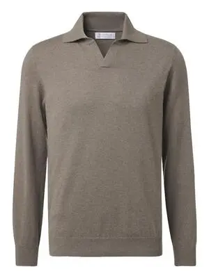 Brunello Cucinelli Cashmere Notch Neck Polo Sweater - Grey