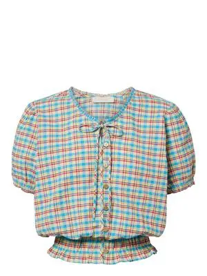 Faithfull The Brand Santana Checked Cotton-blend Top - Blue
