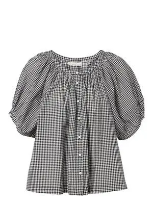 DÔEN June Gingham Cotton Blend Top - Black