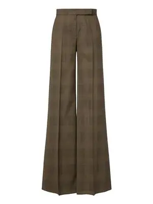 Max Mara Checked Virgin Wool Wide-leg Pants - Brown