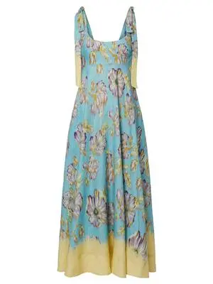 ALEMAIS Jerry Floral Linen Midi Dress - Blue