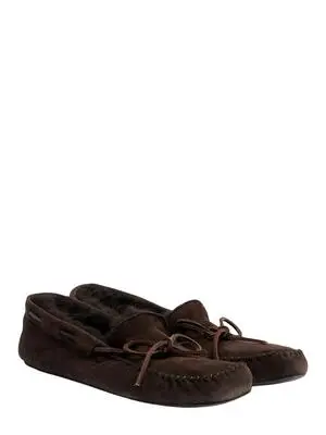 THE ROW Lucca Shearling-trimmed Suede Boat Shoes - Brown