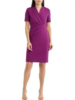 Anne Klein Pleated Scuba Crepe V-neck Dress - Beet
