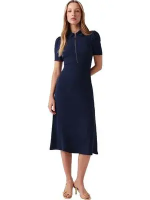 GHOST LONDON Haisley Collared Zip Front Midi Dress - Navy