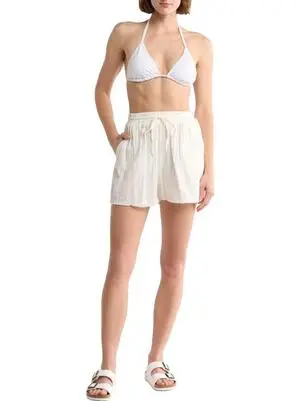 Elan Raw Edge Hem Cotton Cover-up Shorts - White