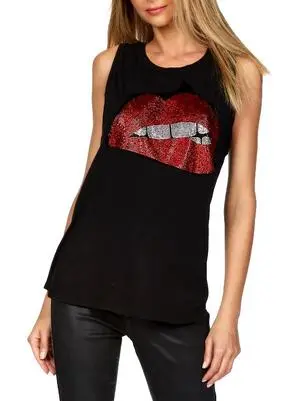 Lauren Moshi Crystal Biting Lip High Neck Tank - Black