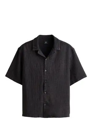 H&m Relaxed Fit Short-sleeved Muslin Shirt - Black