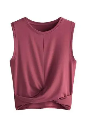 H&m Slim Fit Twist-detail Sports Vest Top - Light Maroon