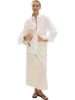 H&m Crinkled Drawstring Midi Skirt - Light Beige