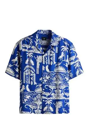 H&m Relaxed Fit Printed Resort Shirt - Bright Blue/patterned
