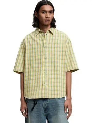 H&M Regular-fit Short-sleeved Shirt Light Green/checked