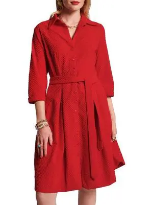 FRANCES VALENTINE Bellini Midi Waffle Weave Shirt Dress - Red