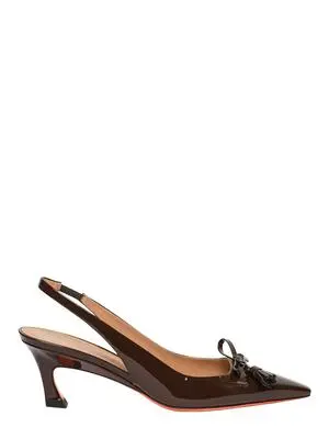 Santoni Patent Leather Slingback With Bow Detailing - Brown