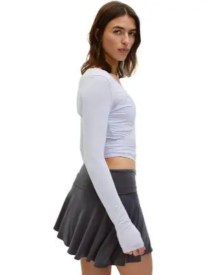 H&m Foldover Waist Asymmetric Yoga Skirt - Dark Gray