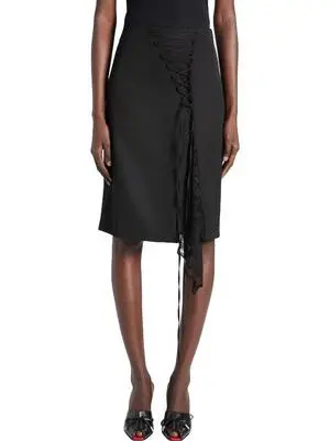 Alexander McQueen Lace Insert Wool Pencil Skirt - Black