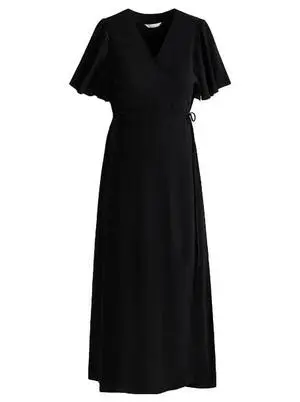 H&m Midi Nursing Dress With Puff Sleeves And V-neckline - Black