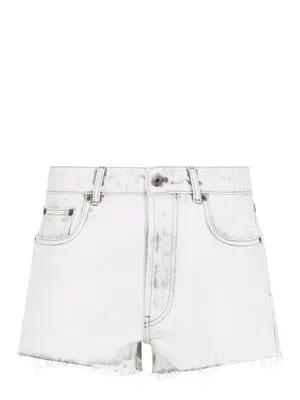 Miu Miu Miu Miu Bleached Cotton Denim Shorts With Raw Edge Hem White