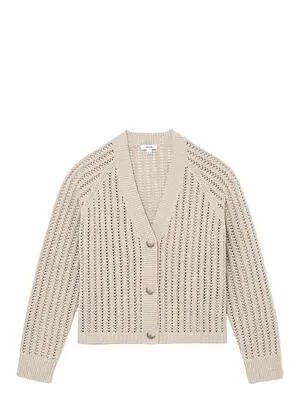 REISS Constance V-neck Knitted Cardigan - Neutral