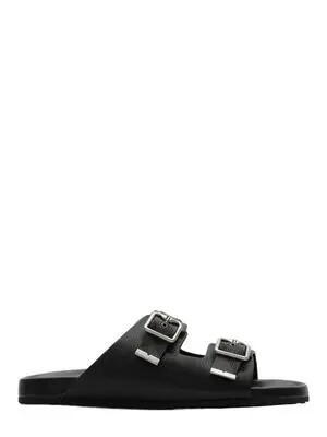 Burberry Leather Urchin Sandals With Check Detail - Black