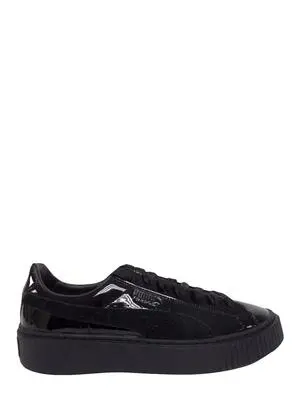 PUMA Wmns Basket Platform Patent Leather Sneakers - Black