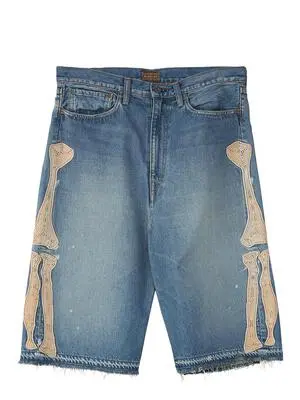 KAPITAL Kapital "Pro" Denim Shorts With Bone Appliqué