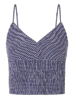 LA LIGNE Anora Smocked Checked Cotton-blend Camisole - Blue