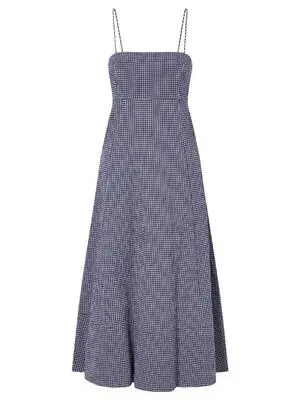 LA LIGNE Gingham Seersucker Midi Dress With Cut-out Detail - Multi