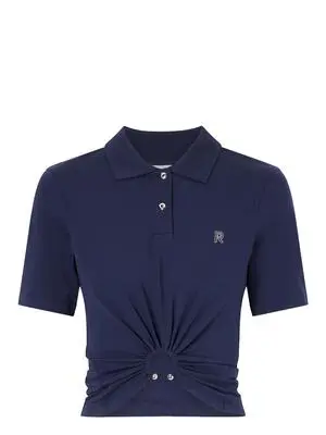 Rabanne Embellished Cotton-blend Polo Shirt - Blue
