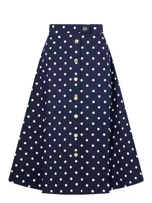 Carolina Herrera Polka Dot Cotton-blend Twill Midi Skirt - Blue