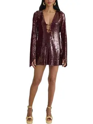 MOOS STUDIO Sequin-embellished Ring Detail Mini Dress - Red