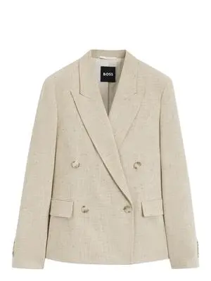 BOSS Double-breasted Textured Slub Fabric Blazer - Patterned